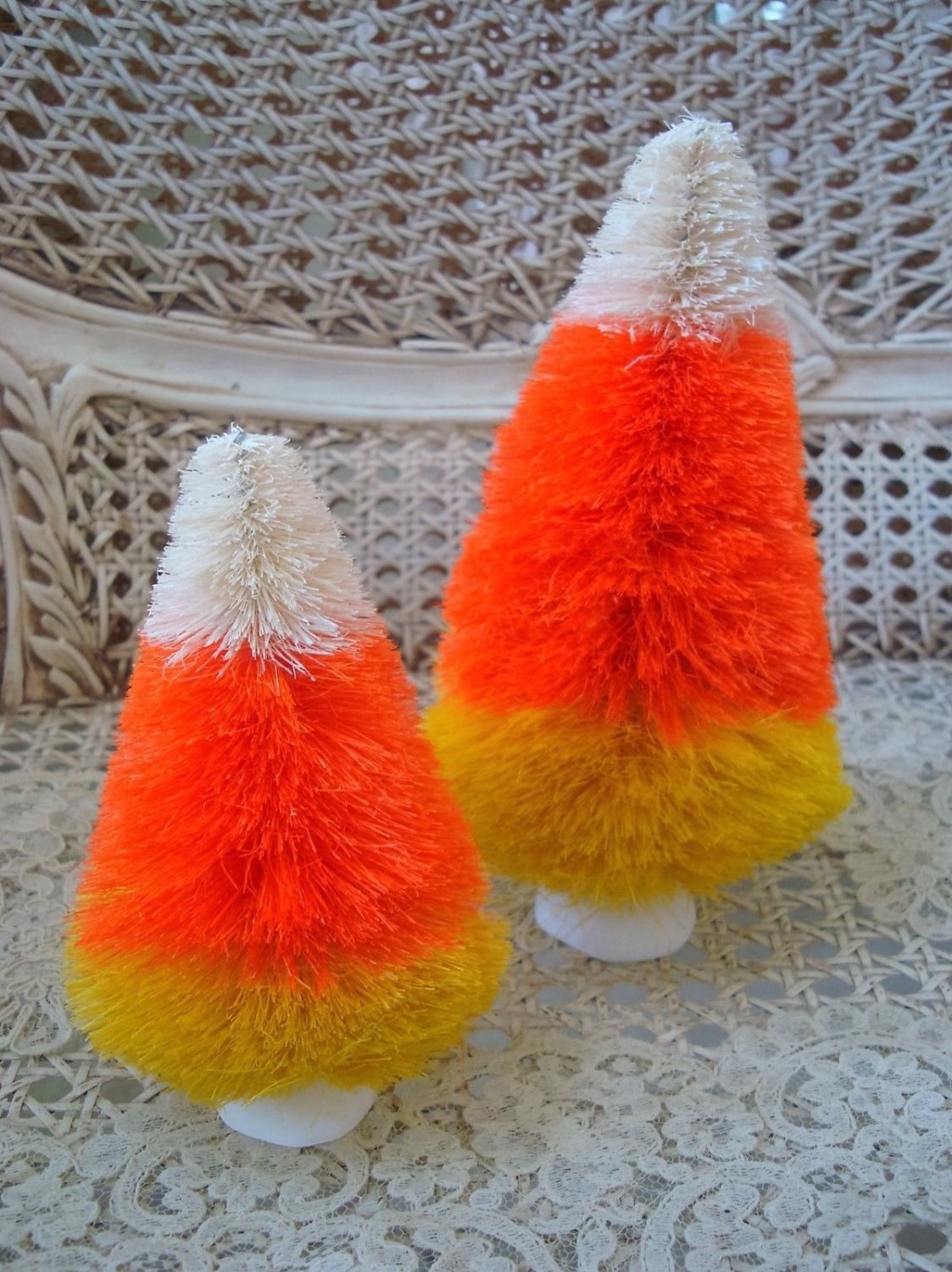 TWO WHIMSICAL CANDY CORN HALLOWEEN LARGE & SMALL TREES ***SO CUTE***