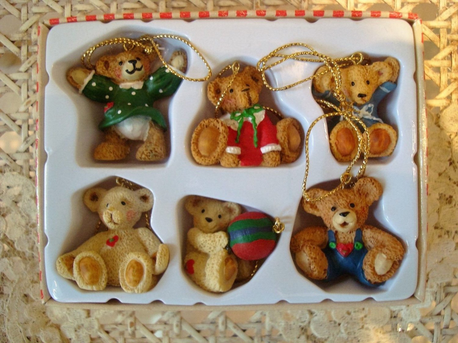 HOLLY BEARIES RETIRED SET OF 6 MINI BEAR ORNAMENTS CHRISTMAS ORNAMENTS ...