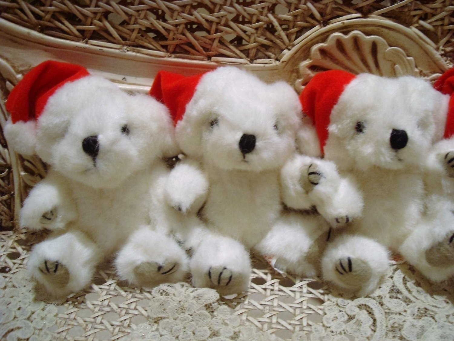 4 WHITE CHRISTMAS SANTA TEDDY BEARS JOINTED *NEW* *SO CUTE**