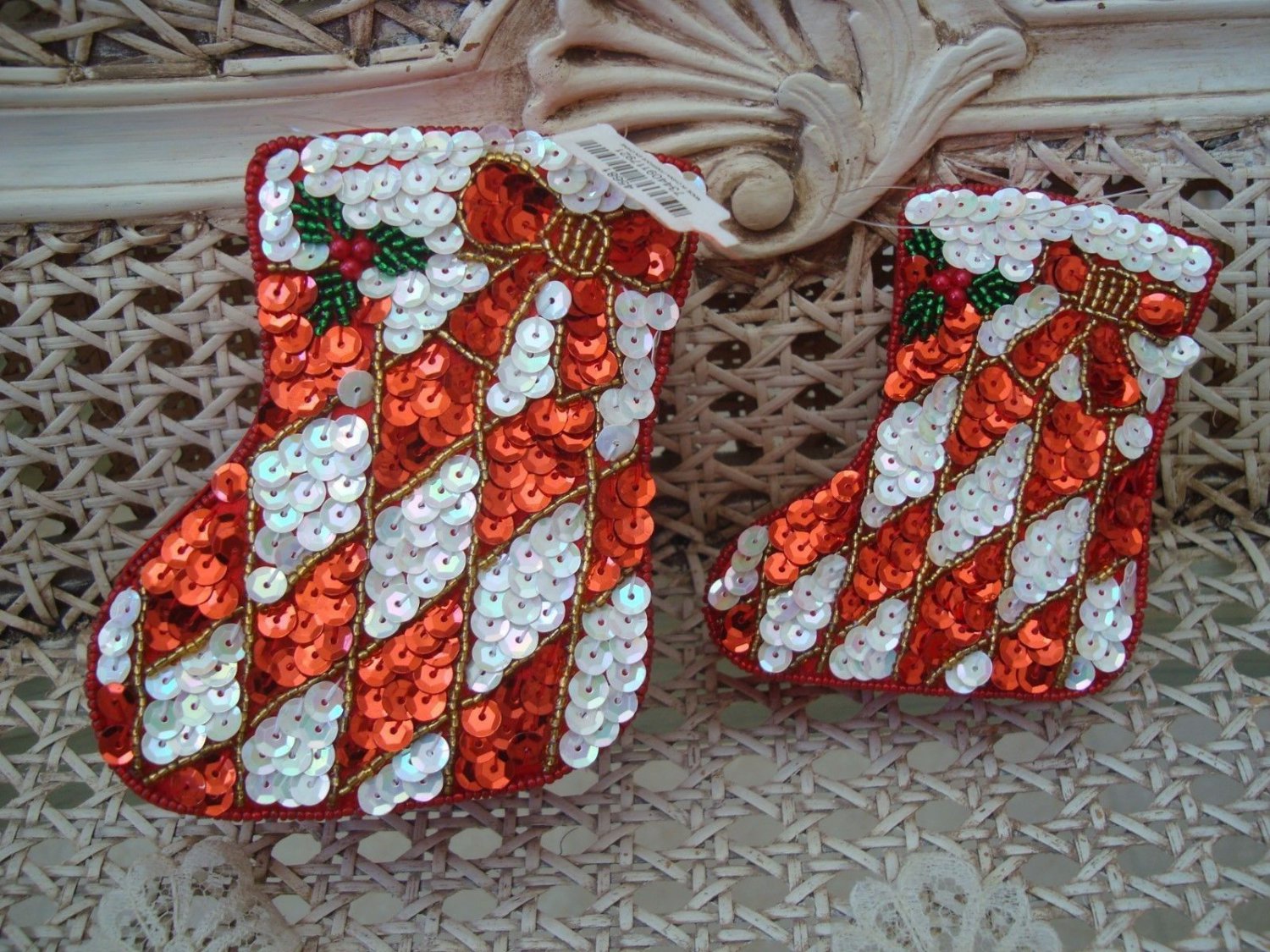 SET OF 2 DEPT 56 CHRISTMAS STOCKING SEQUIN TRINKET BOXES WITH HANGERS ...