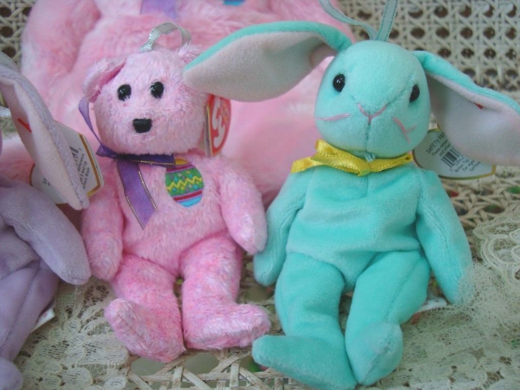 SET OF 1 EASTER TY BEANIE BUDDY BEAR & 3 MINI TY BASKET BEANIE ORNAMENTS
