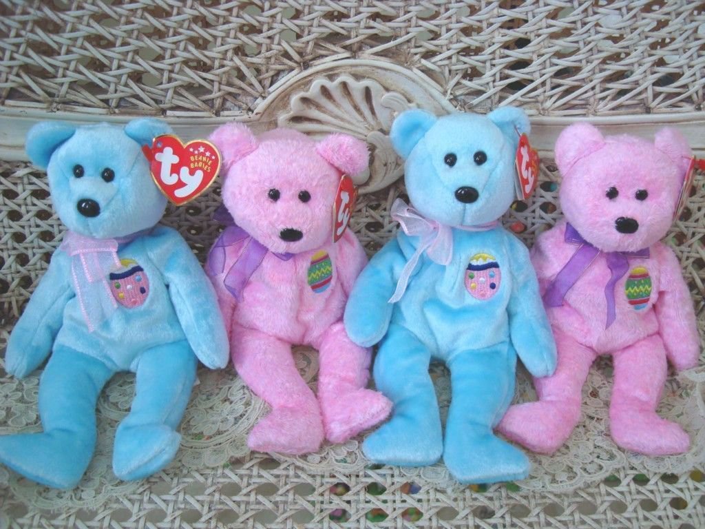 SET OF 4 ADORABLE TY EASTER BEARS WITH EASTER EGGS BEANIE BABIES ...