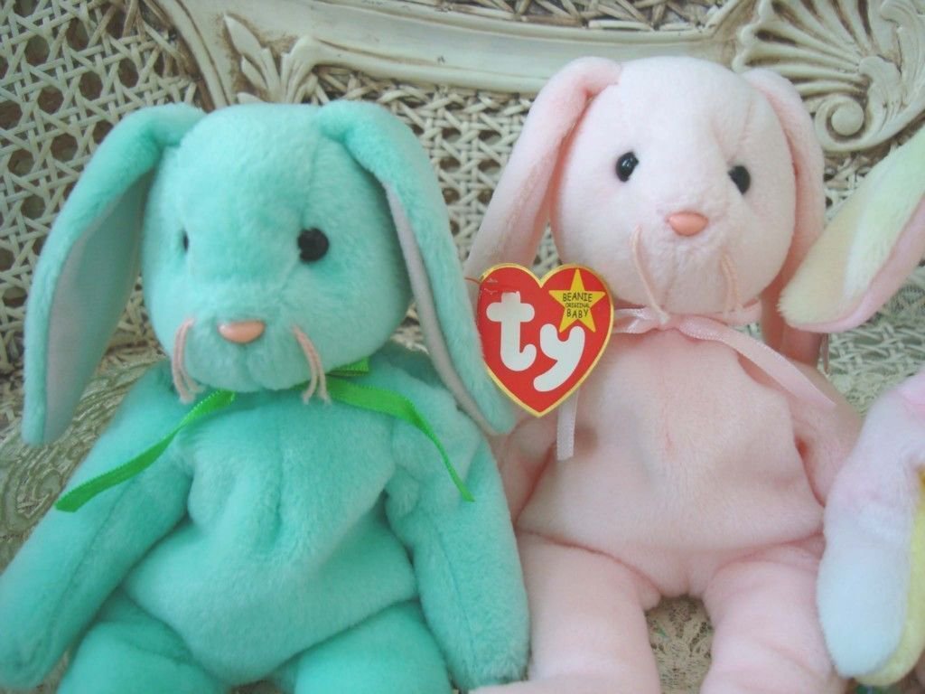 SET OF 4 ADORABLE TY EASTER BUNNIES BEANIE BABIES ***RETIRED***