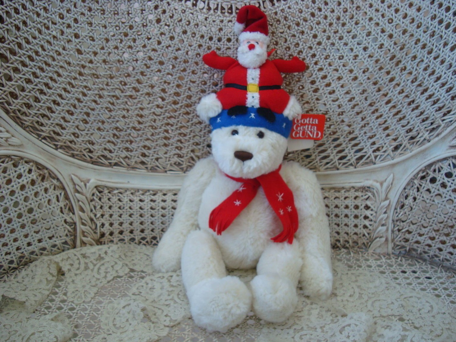 ADORABLE GUND 16" TALL CHRISTMAS BEAR WITH SANTA HAT & SCARF ***SO CUTE***