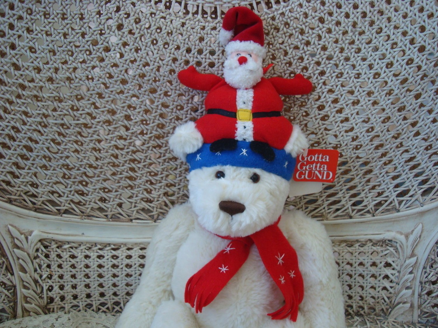 ADORABLE GUND 16" TALL CHRISTMAS BEAR WITH SANTA HAT & SCARF ***SO CUTE***