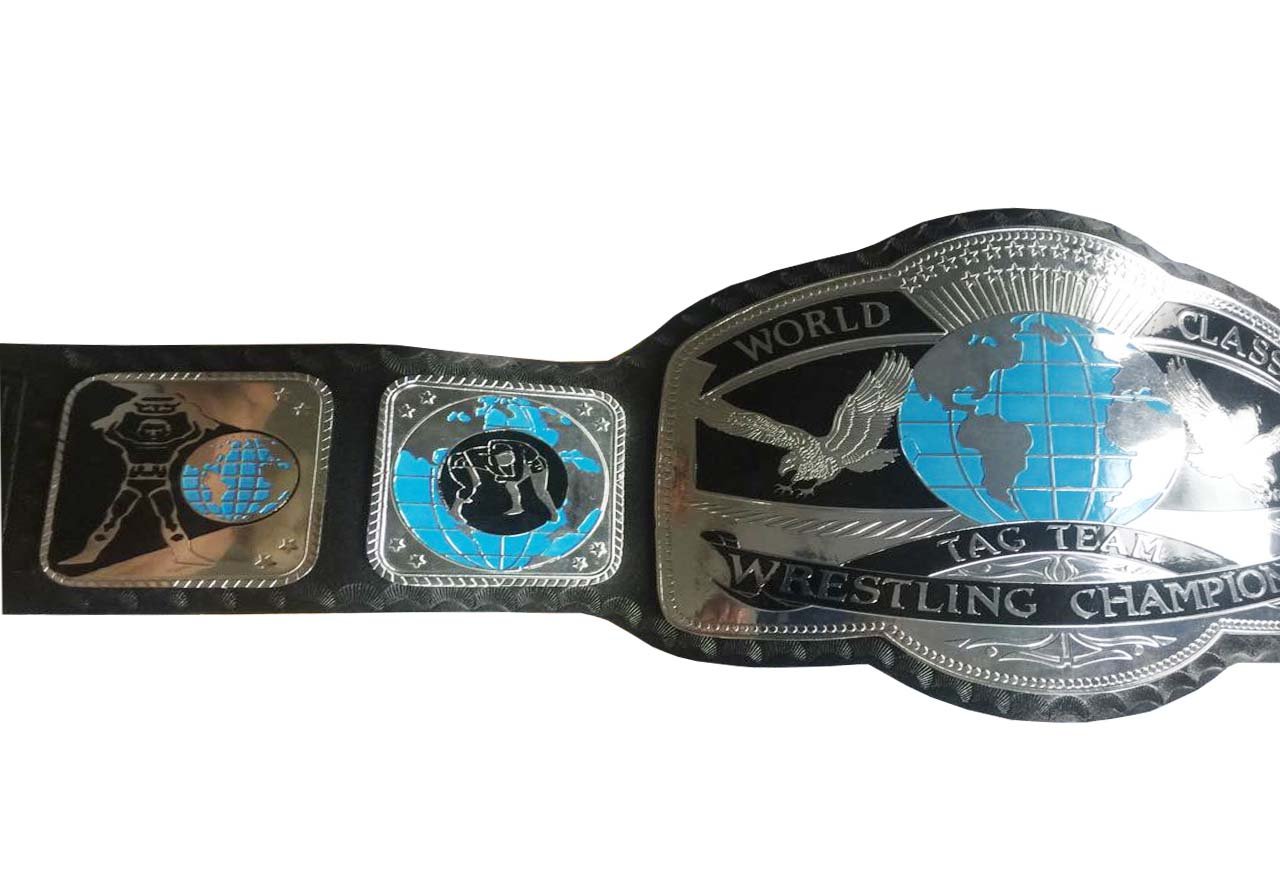 WORLD CLASS TAG TEAM WRESTLING CHAMPIONSHIP BELT BLACK LEATHER STRAP ...
