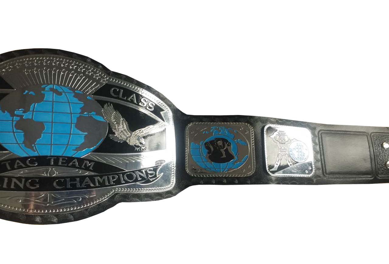 WORLD CLASS TAG TEAM WRESTLING CHAMPIONSHIP BELT BLACK LEATHER STRAP ...