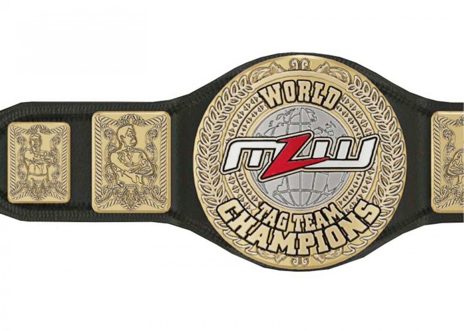 MLW WORLD TAG TEAM WRESTLING CHAMPION BELT ADULT SIZE BLACK LEATHER STRAP