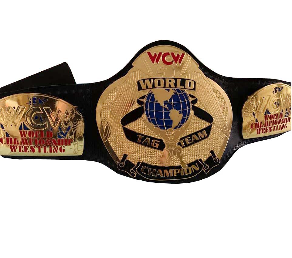 WCW WORLD TAG TEAM WRESTLING CHAMPIONSHIP BELT BLACK LEATHER STRAP ...