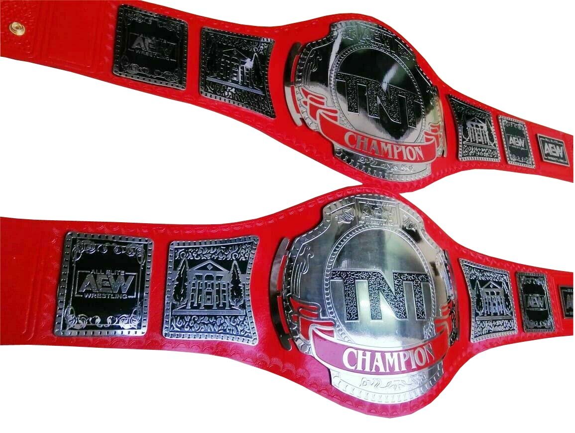 AEW TNT WRESTLING CHAMPIONSHIP BELT ADULT SIZE RED LEATHER STRAP