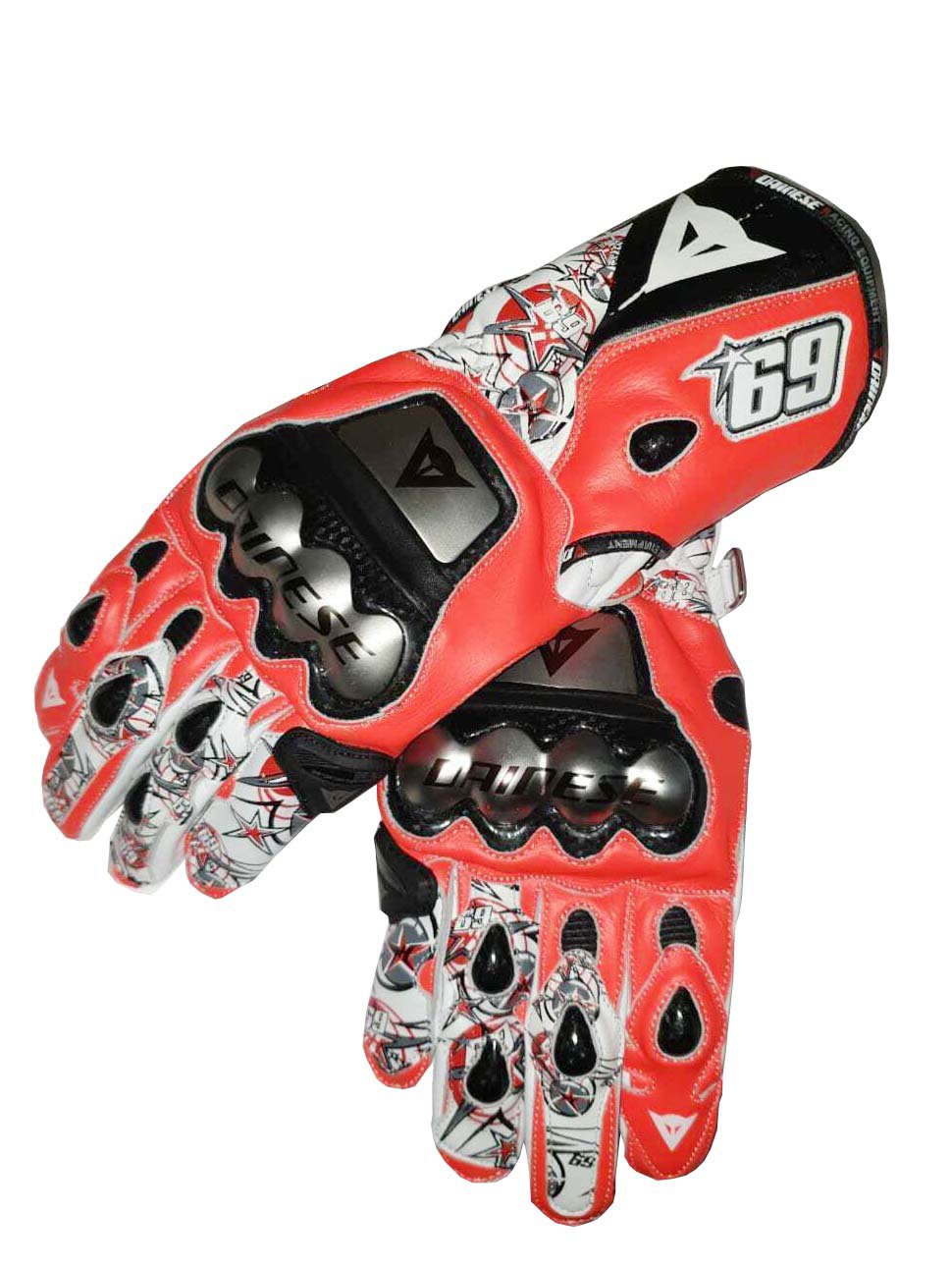 Men's Motorbike Motorcycle Motto GP Red And Black Leather Racing Glove ...
