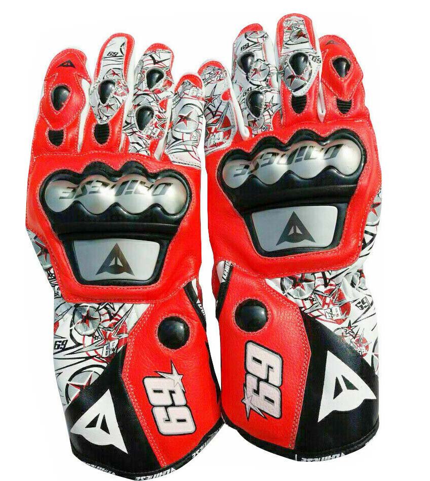 Men's Motorbike Motorcycle Motto GP Red And Black Leather Racing Glove ...