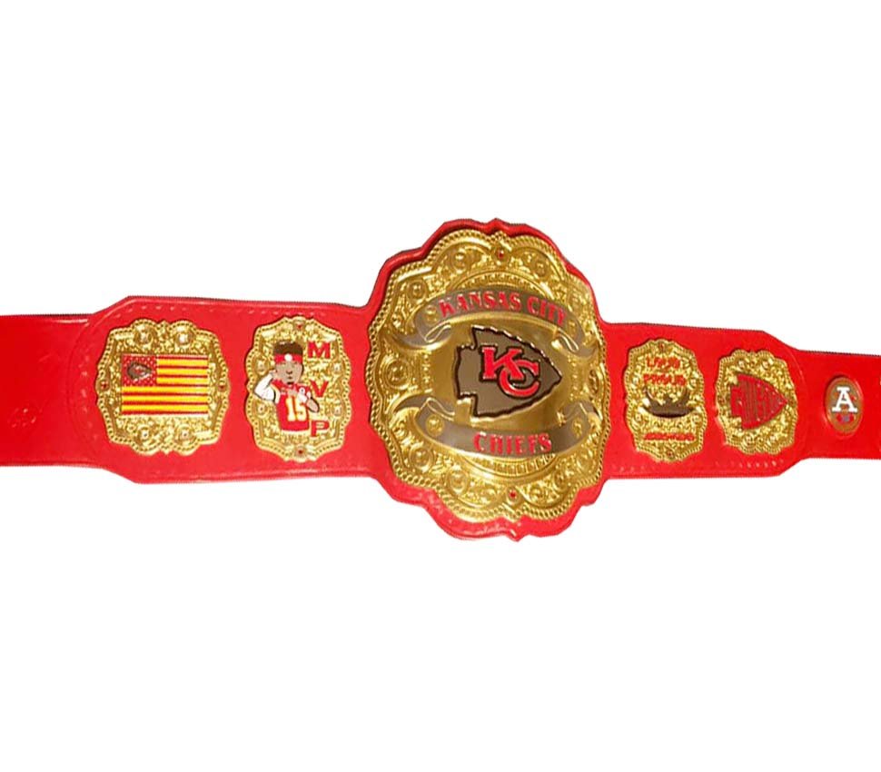 KC KANSAS CITY CHIEFS WRESTLING CHAMPIONSHIP BELT RED LEATHER STRAP ...