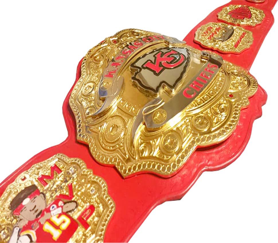 KC KANSAS CITY CHIEFS WRESTLING CHAMPIONSHIP BELT RED LEATHER STRAP ...