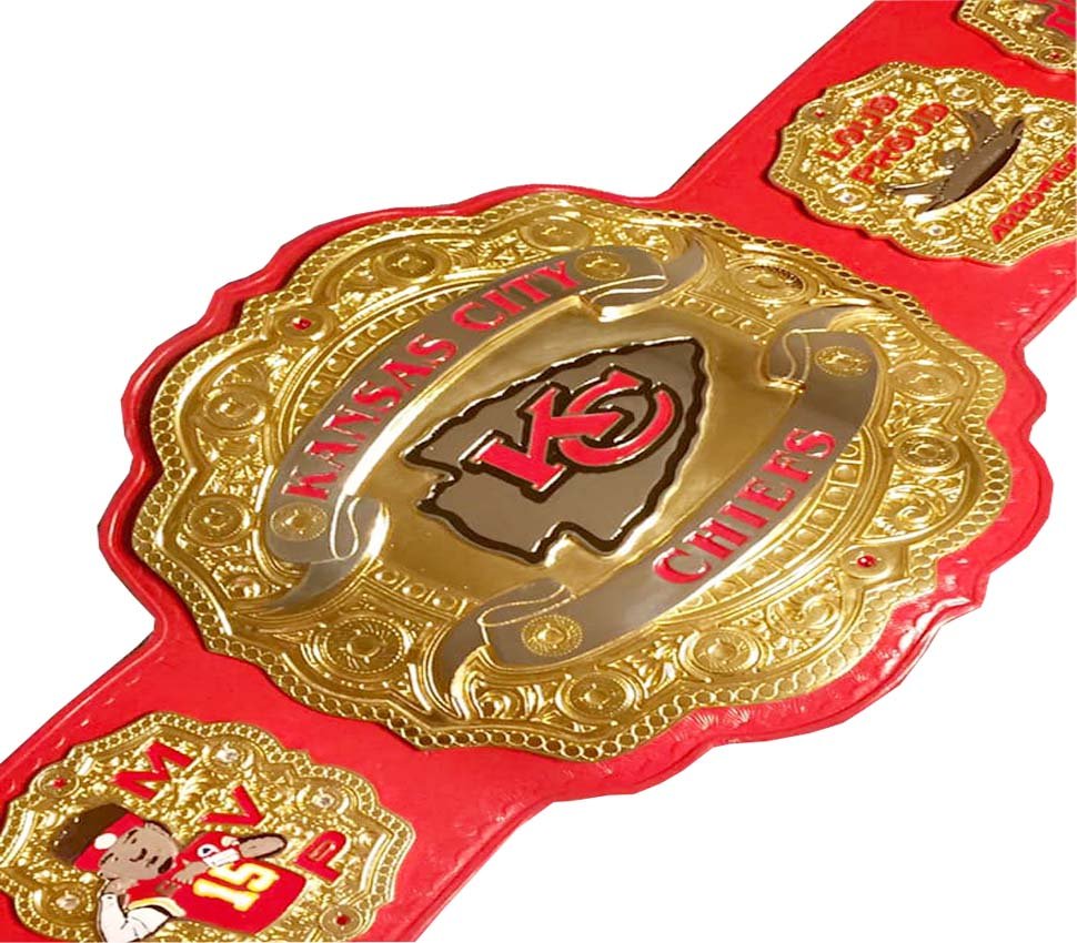KC KANSAS CITY CHIEFS WRESTLING CHAMPIONSHIP BELT RED LEATHER STRAP ...