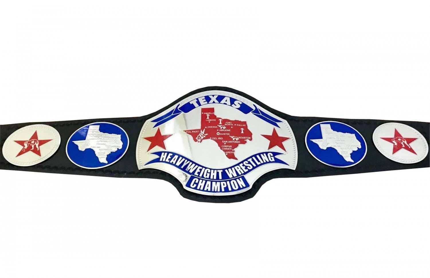 TEXAS HEAVYWEIGHT WRESTLING CHAMPIONSHIP BELT ADULT SIZE BLACK LEATHER ...