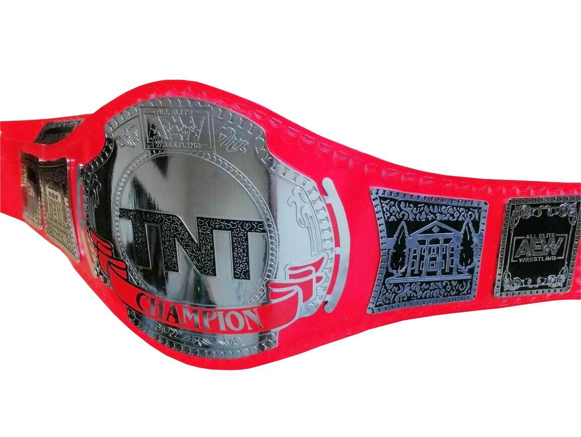AEW TNT WRESTLING CHAMPIONSHIP BELT ADULT SIZE RED LEATHER STRAP