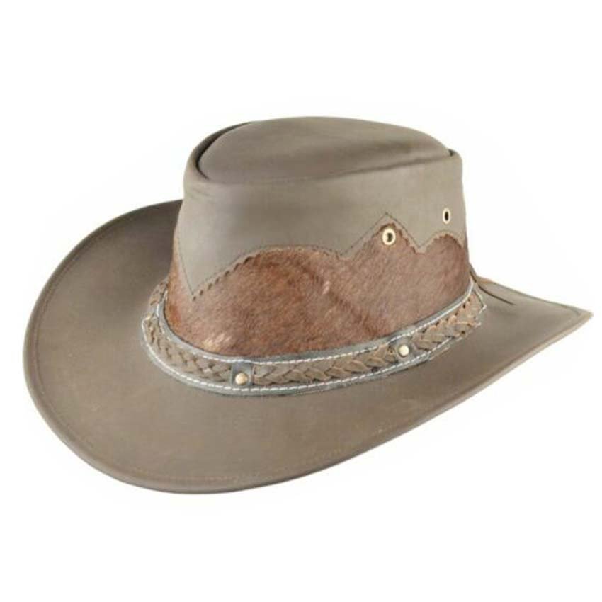 Western Cowboy Leather Hat Aussie Style Unisex Brown Hat rt768 Size 54 XS