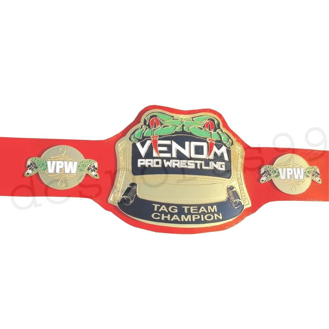 VENOM PRO TAG TEAM WRESTLING CHAMPIONSHIP RED LEATHER STRAP BELT ADULT SIZE