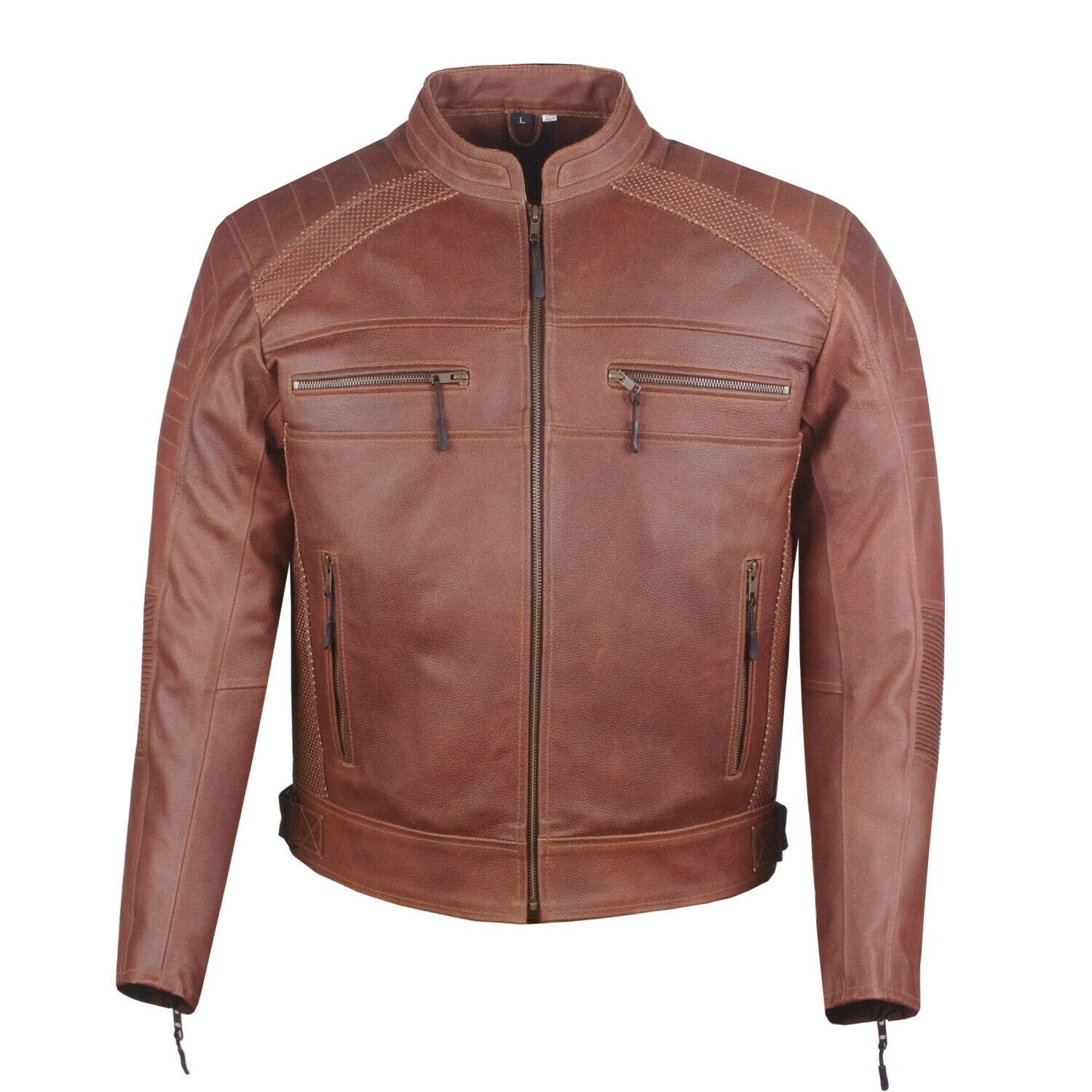 Men Heavy Duty Distress Brown Leather Motorcycle Cafe Racer Jacket Size 6XL