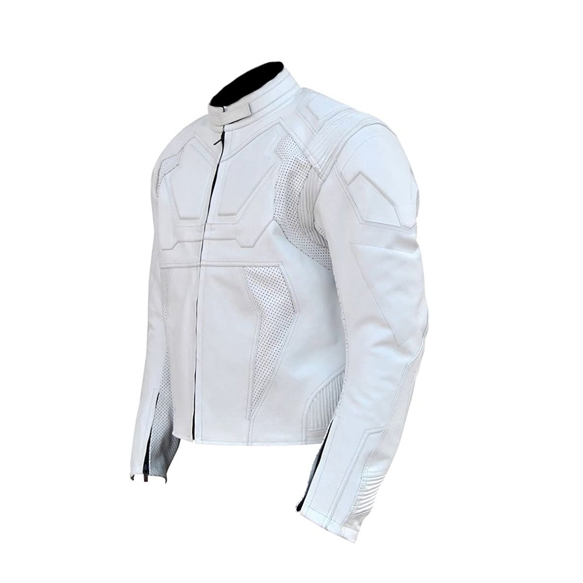 Men's White Leather Jacket Motorcycle Mesh Panel Cafe Racer Distressed ...
