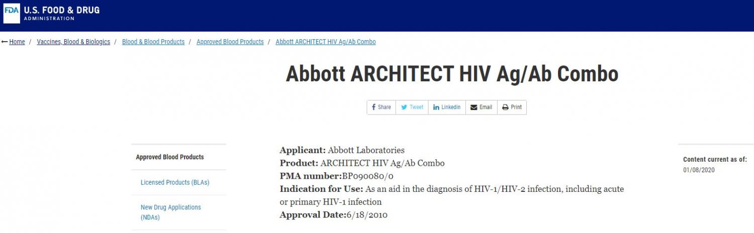 ABBOTT Ag Ab Combo HIV test 1/2 ( FDA approved ) formerly Alere Determine