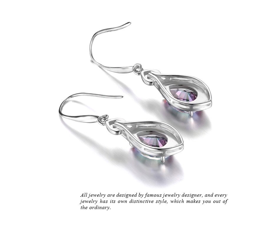 Water Drop 6 8ct Rainbow Fire Mystic Topaz Dangle Earrings Pure 925