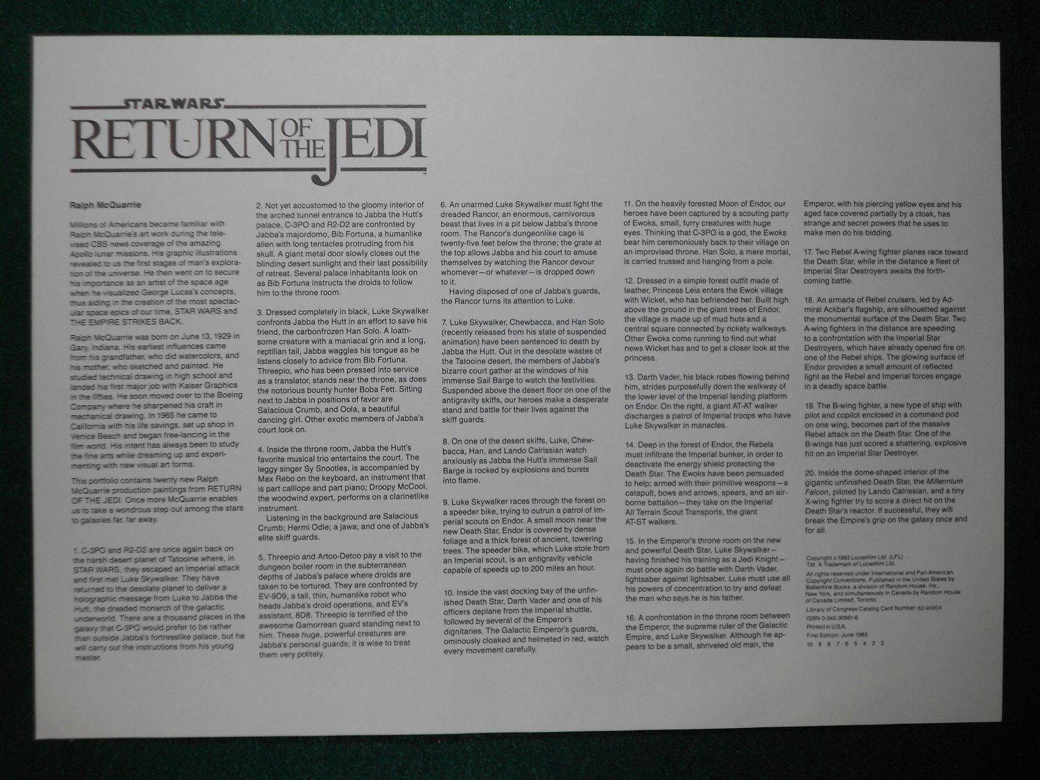 Vintage Star Wars Art 1982 ROTJ Ralph McQuarrie 2 Print Lot Rebel ...