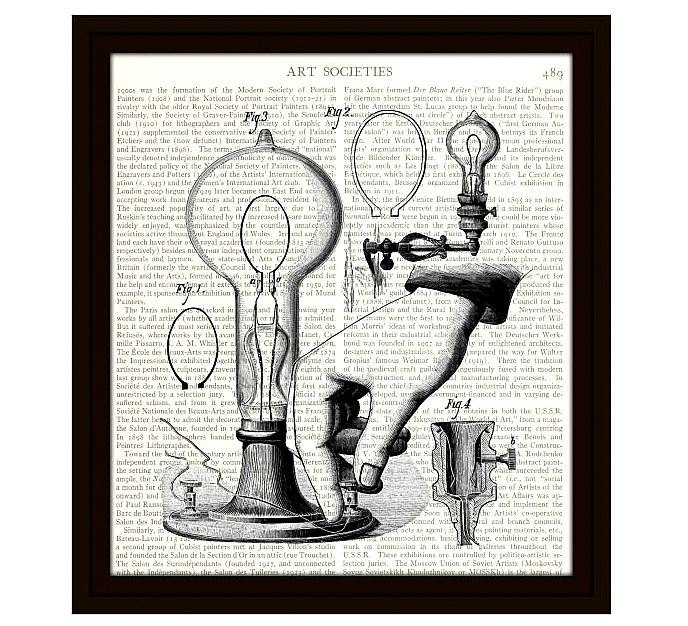 Light Bulbs Steampunk Dictionary Art Print 8 x 10 Inches Free US Shipping
