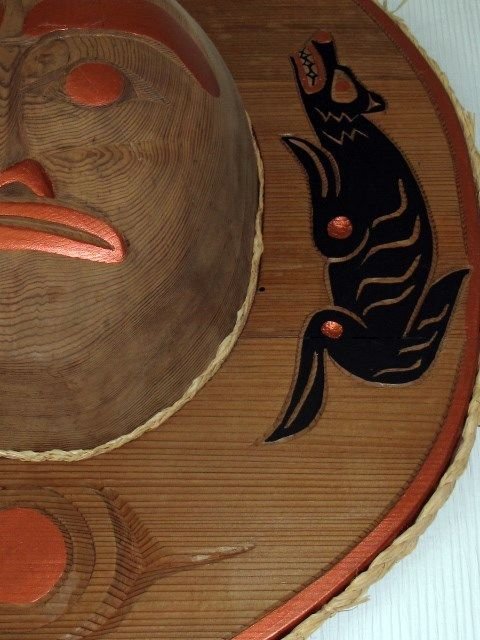 Coast Salish Cedar Mask 24" x 18" Signed by JOHN BEGLEY Moon Mask Copper