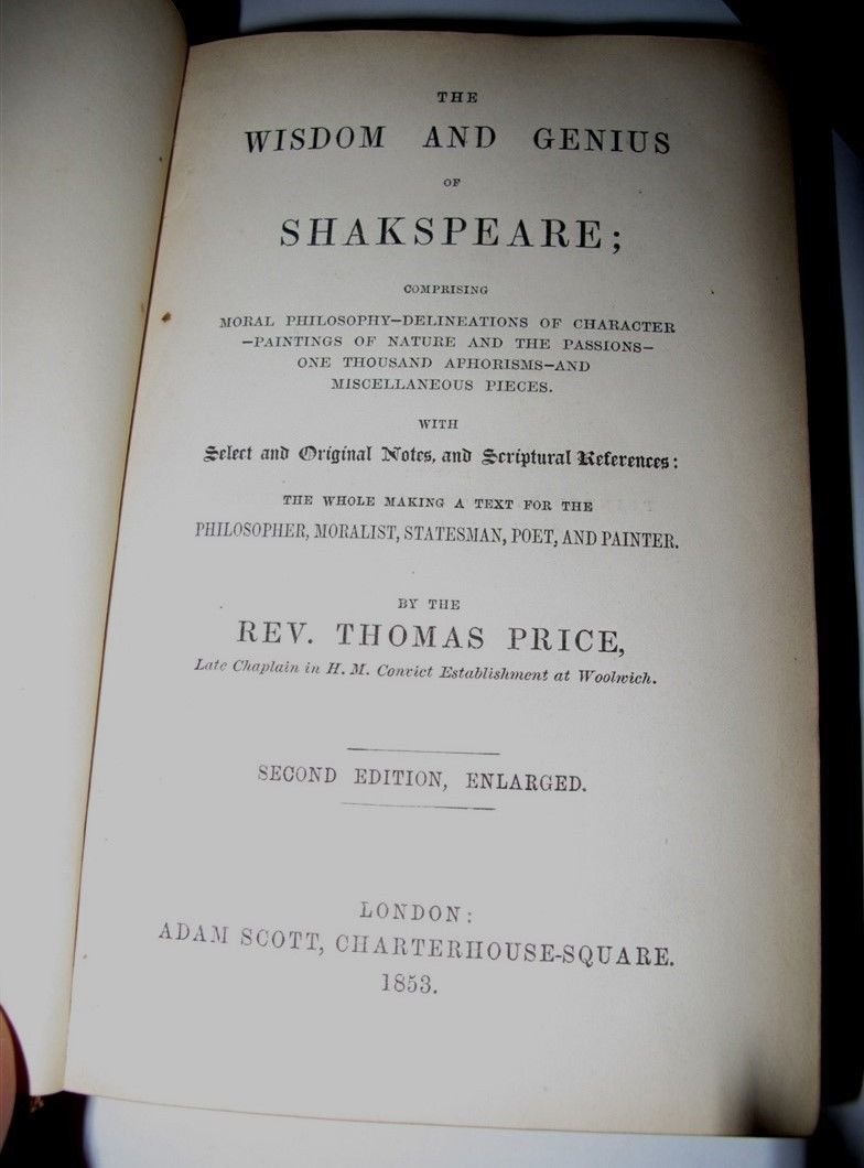 Wisdom & Genius of William Shakespeare Rev. Thomas Price 1853 Full ...
