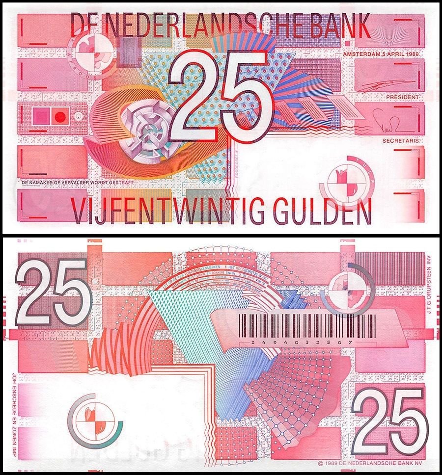 Netherlands 25 Gulden, 1989, P-100, UNC