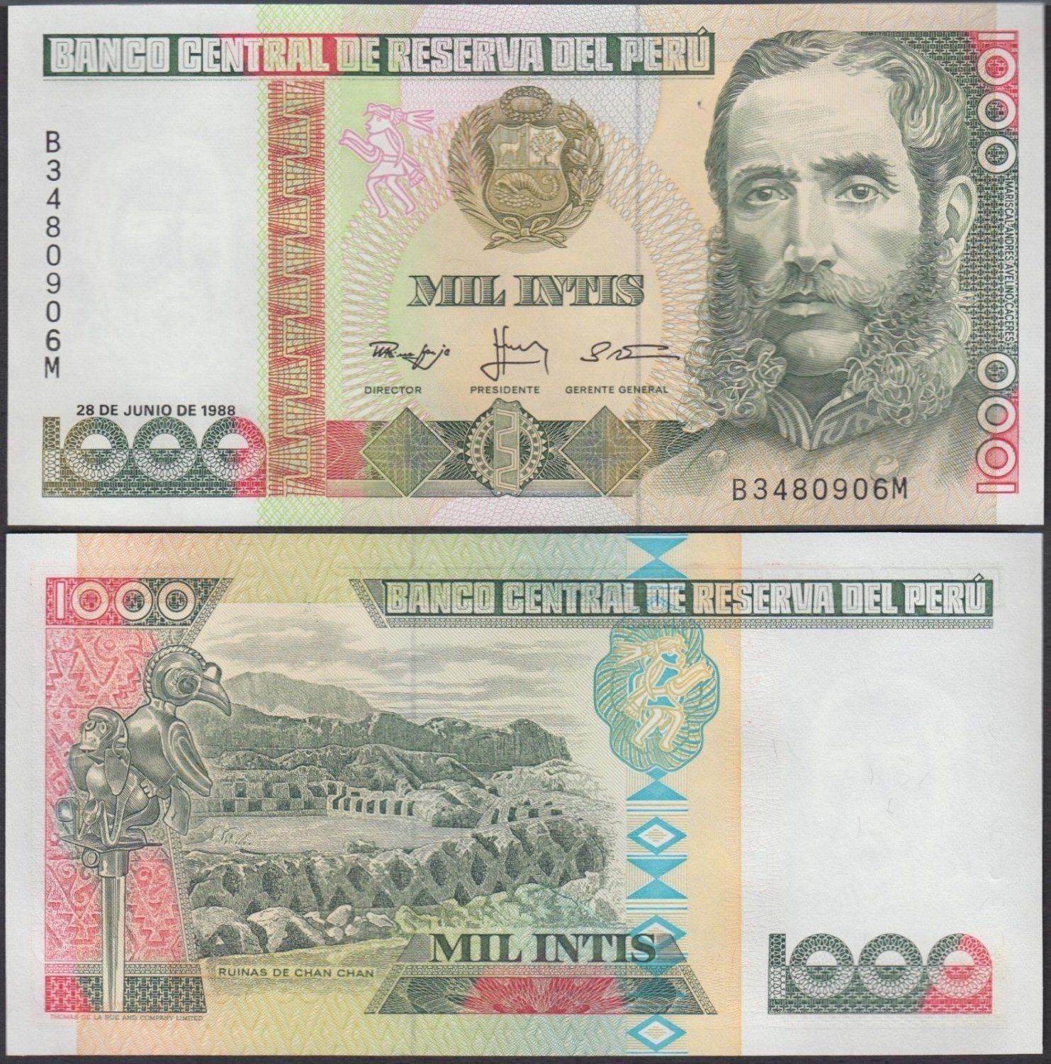 Peru 1,000 (1000) Intis X 5 Pieces (PCS), 1988, P-136b, UNC