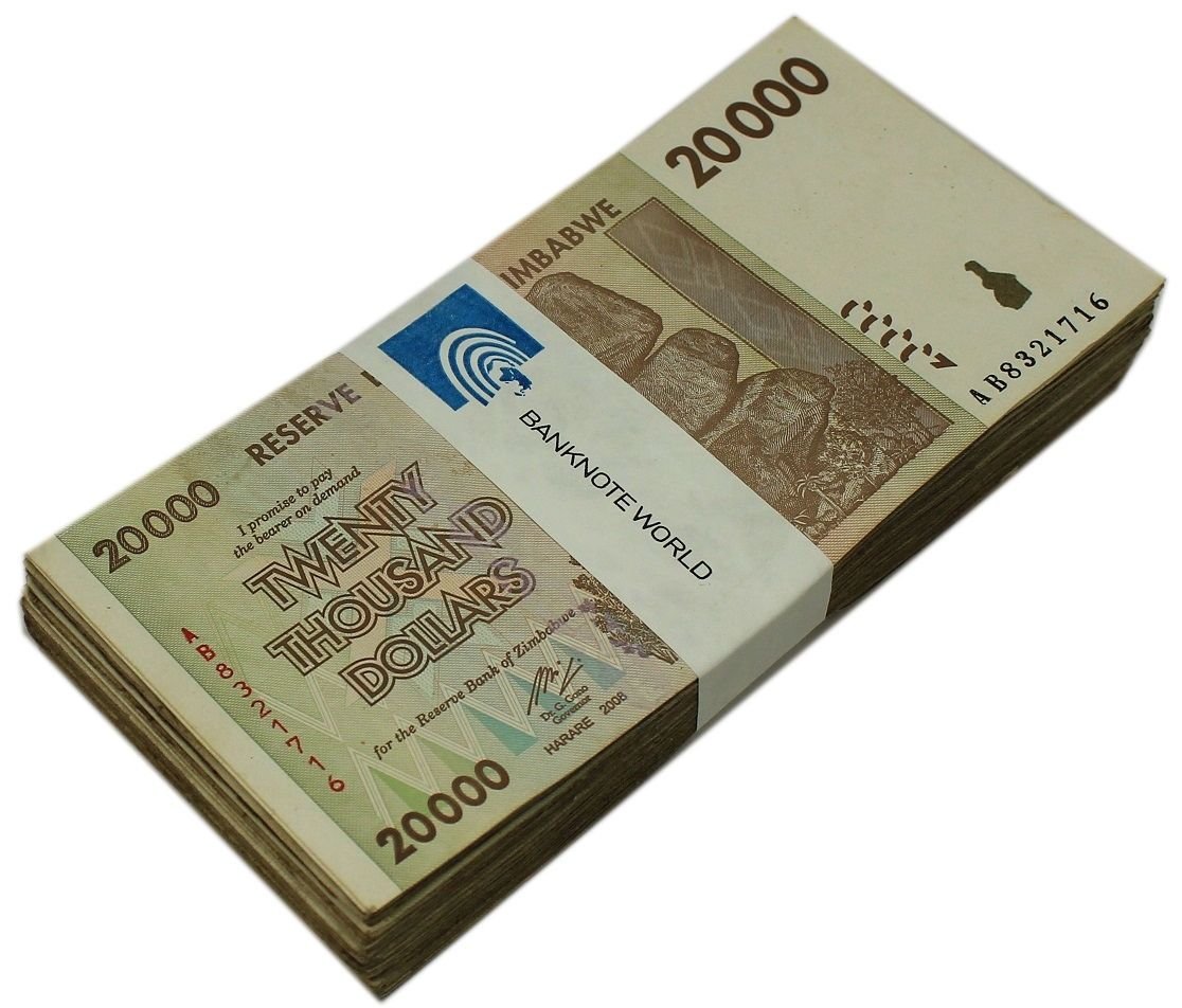 Zimbabwe 20,000 Dollars X 50 Pieces, 2008, P-73, Circulated, 100 ...