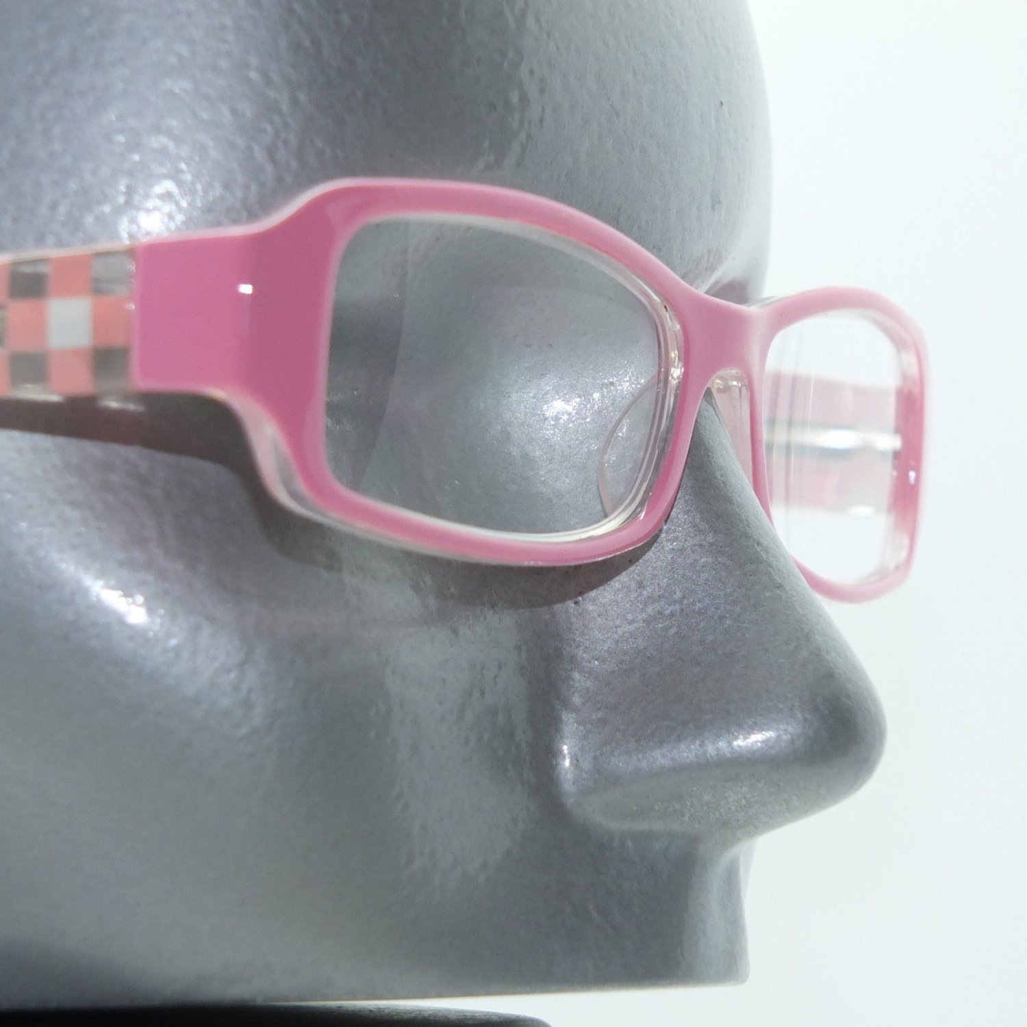 Classic Pink Check Rectangle Ladies Reading Glasses +2.00 Lens Strength