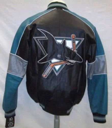 San Jose Sharks Men Small Full-Zip Embroidered Leather Jacket NHL Black