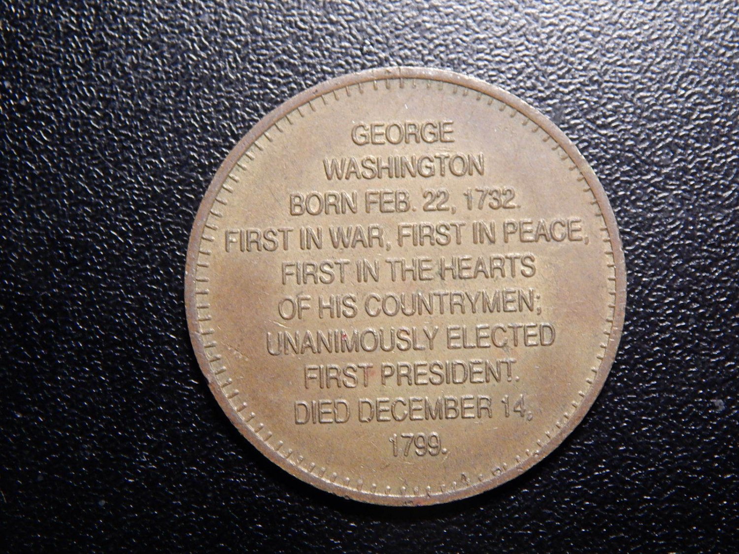 GEORGE WASHINGTON FIRST PRESIDENT OF THE UNITED STATES TOKEN! KK254X