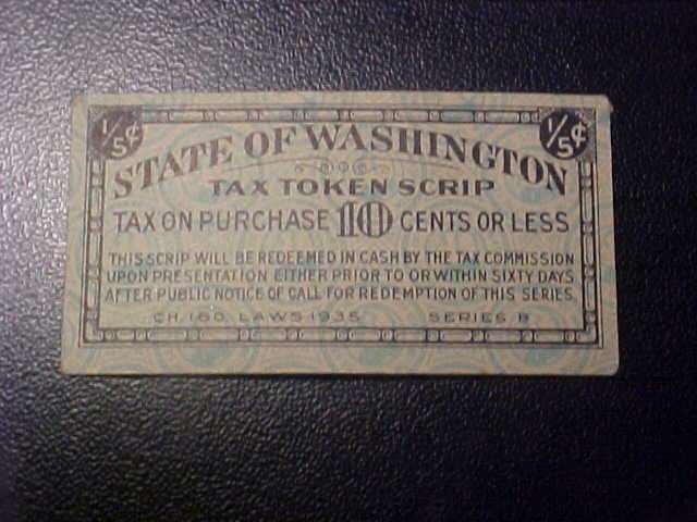 STATE OF WASHINGTON TAX TOKEN SCRIP! BB259DDC