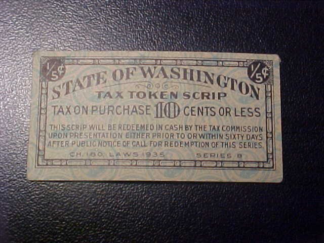 STATE OF WASHINGTON TAX TOKEN SCRIP! BB259DDC