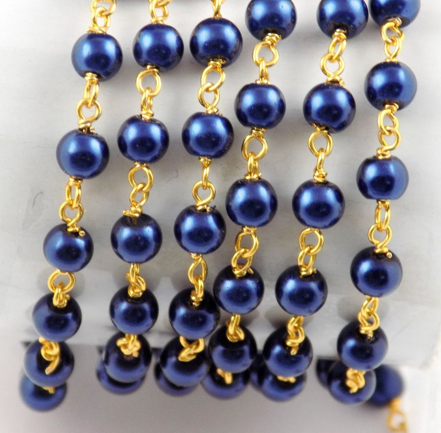 10 Feet Czech Navy Blue Glass Pearl 4mm Smooth Bead Wire Wrapped ...