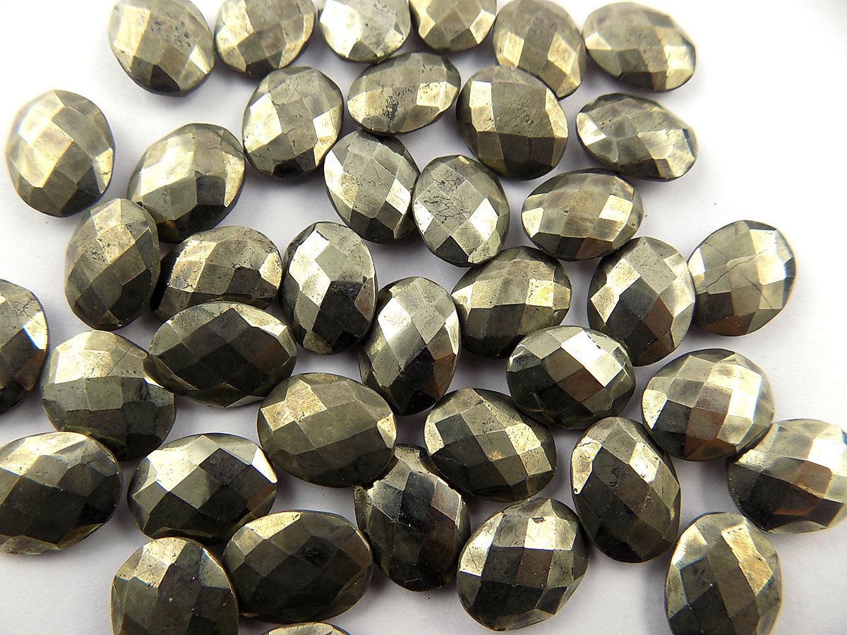 10 Pieces Pyrite 12x16mm Oval Rose Cut Loose GemStone For Making Jewellery