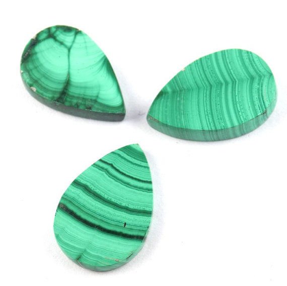 3 Pcs Lot!!! Natural Malachite 12X19mm-13X20mm Flat Cabochon Cut Gemstone