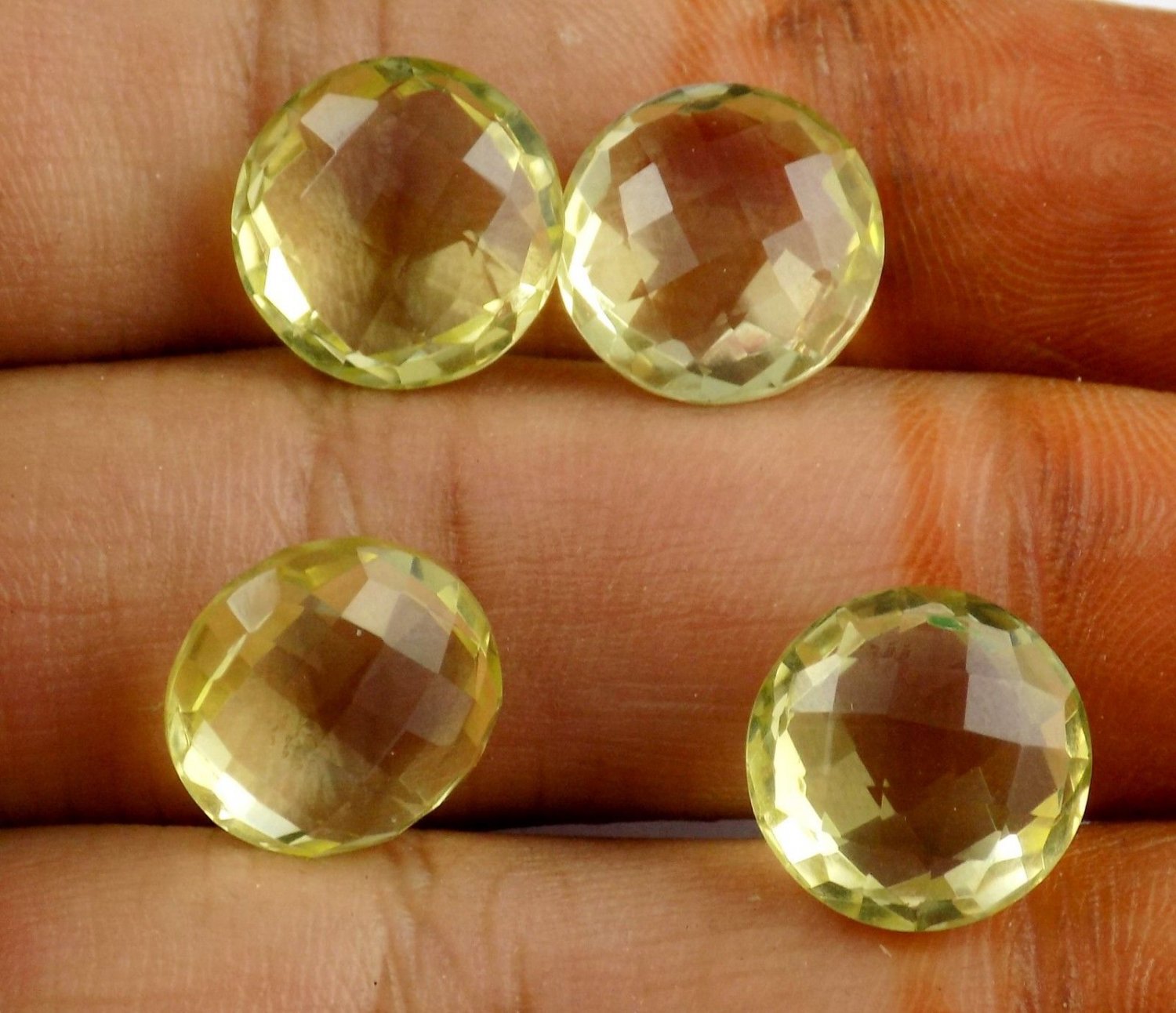 4 Pieces Natural Lemon Quartz Round 12mm 24.25Cts Faceted Checker Loose ...