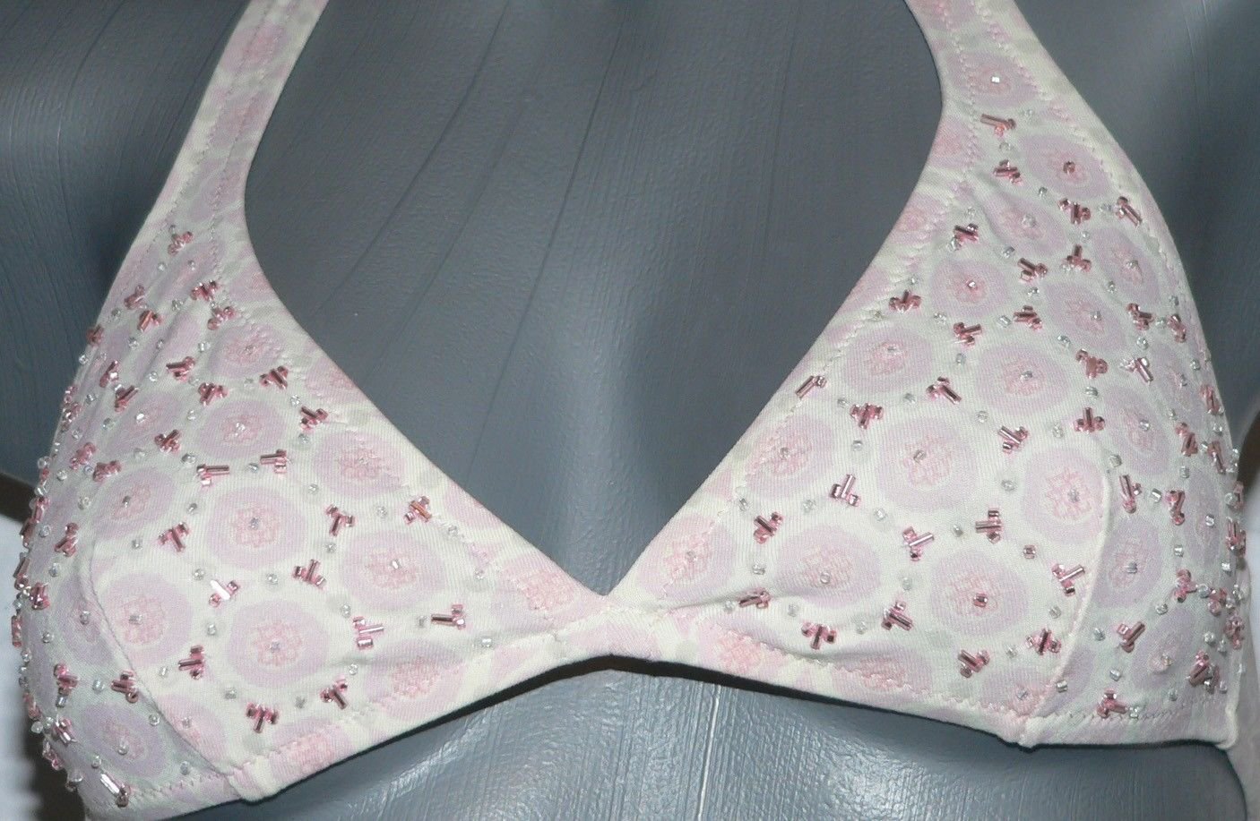 NWT DELFINA S Alissa bikini swimsuit beaded pink Italy halter 2pc