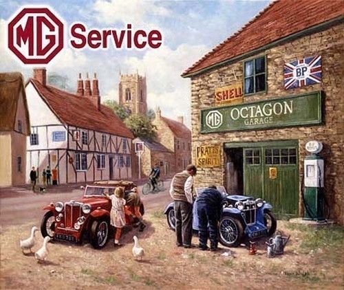 MG Service Vintage Car Garage in a Rural Village Mechanic, Small Metal ...