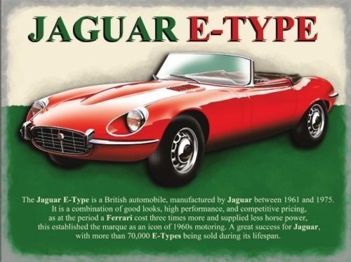 Jaguar E-Type, Classic British Sports Car, Medium Metal/Tin Sign ...