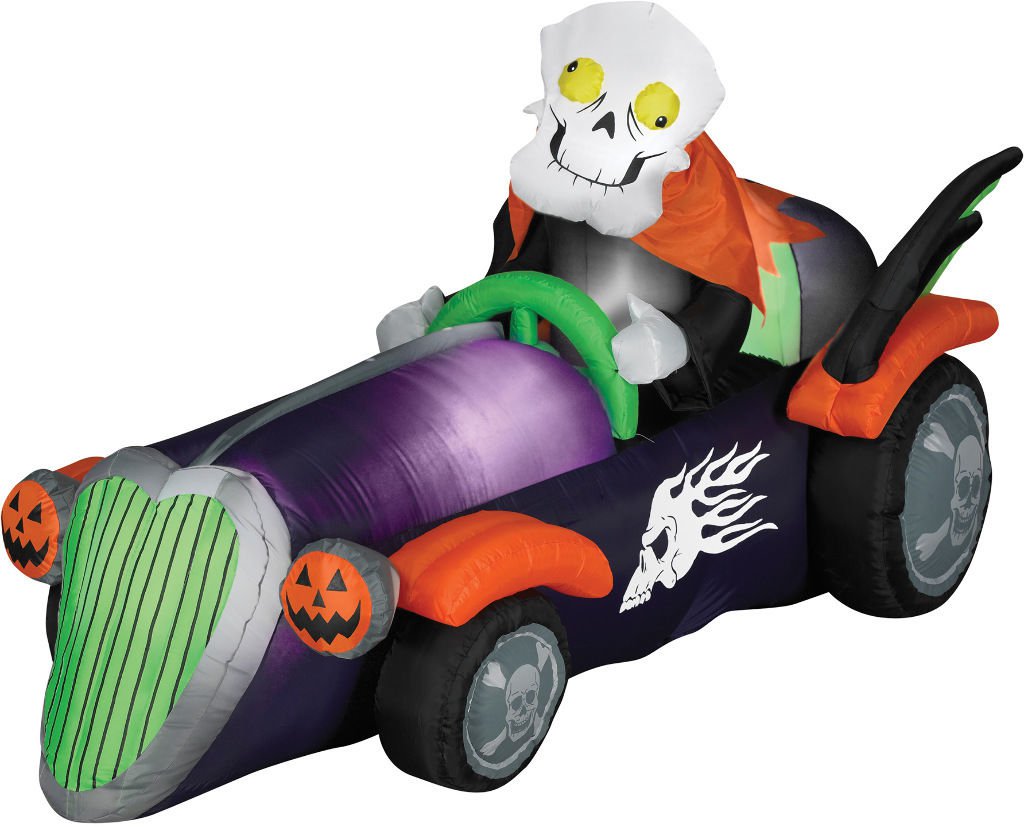 Inflatable Inflated Skeleton Racer 4' Air Blown Halloween Race Car ...