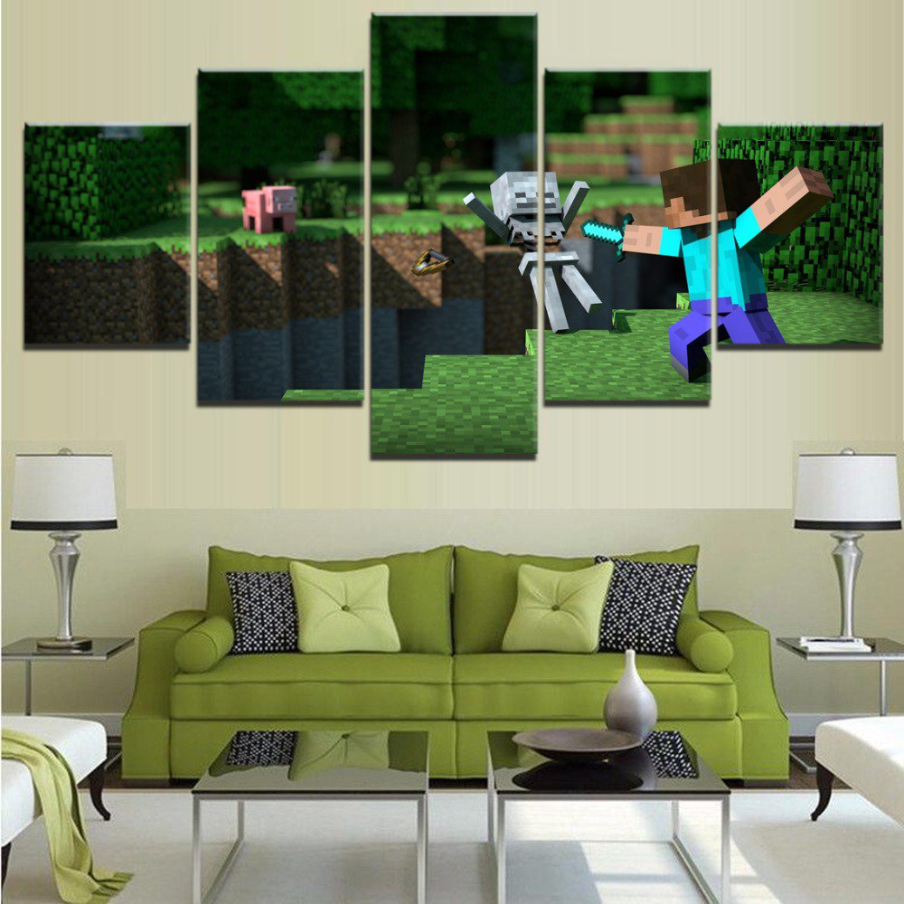 Minecraft 5 Piece Wall Art Canvas Prints (20x30cmx2,20x40cmx2,20x50cmx1 ...