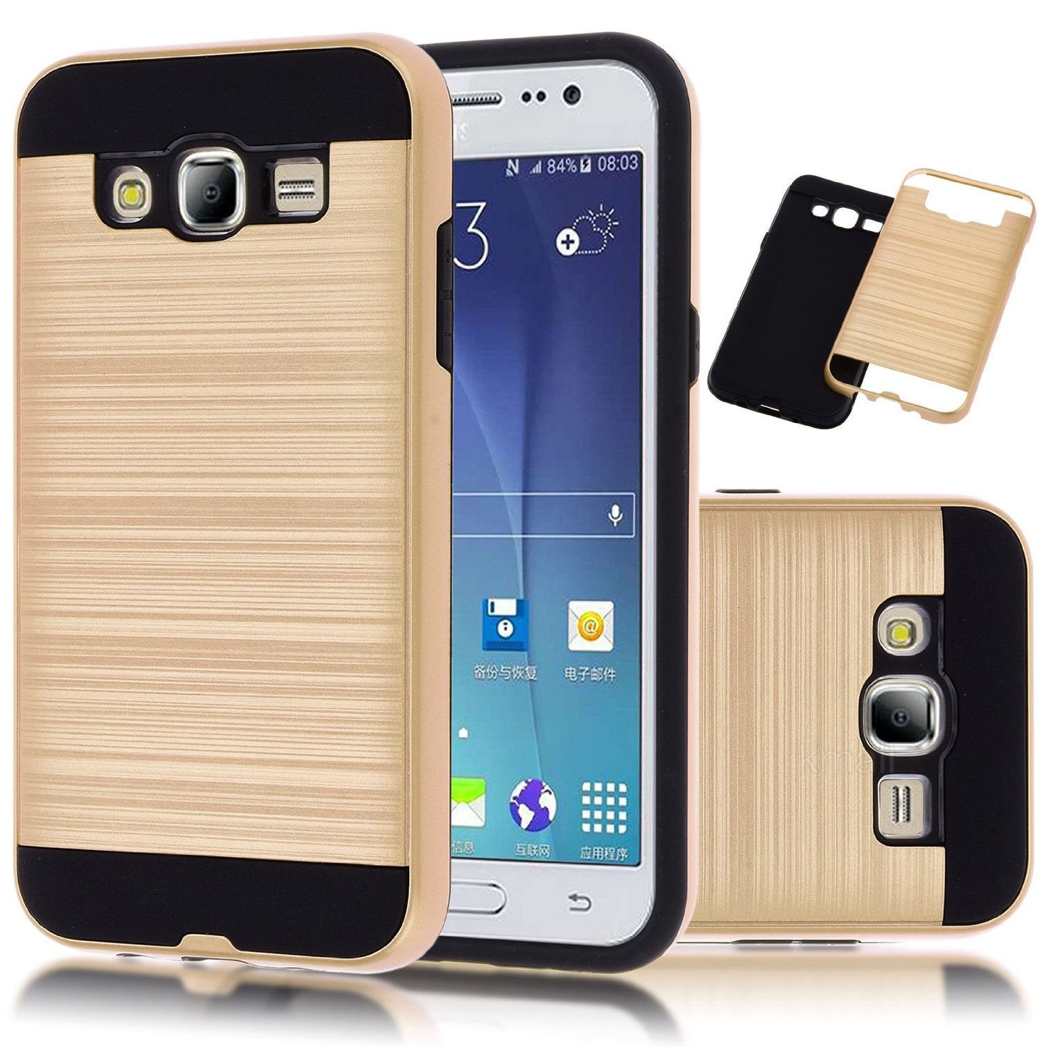 For Samsung Galaxy J5 Case Brushed Texture Dual Layer Tough Hybrid ...