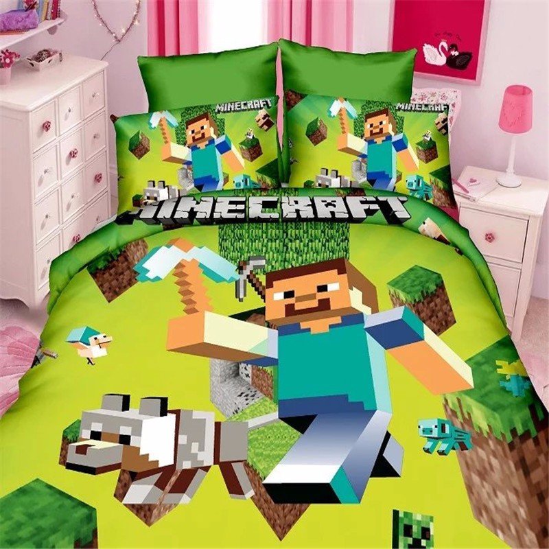 Twin Size 3pcs Minecraft Cartoon bedding set duvet cover bed sheet ...